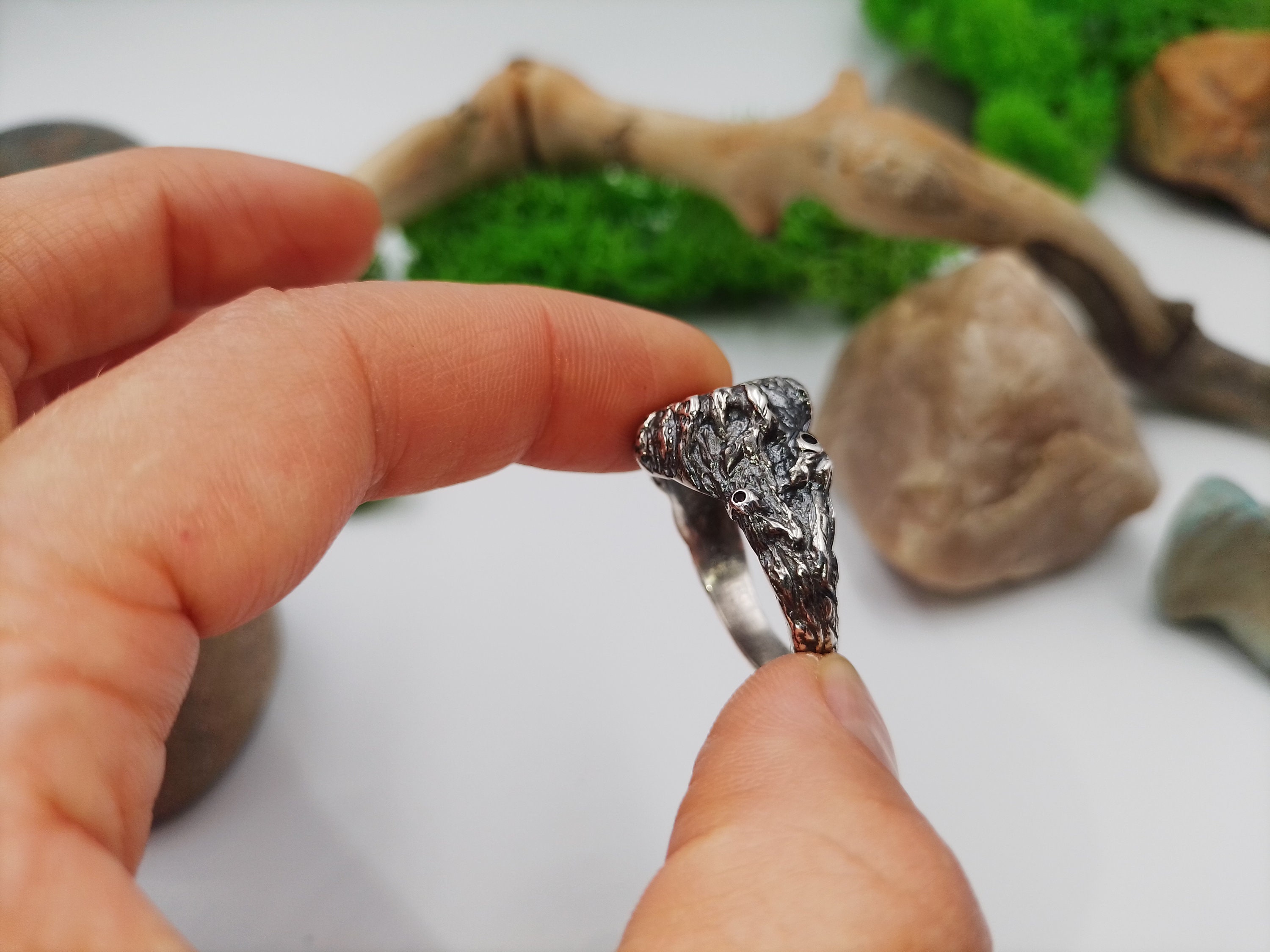 An Exclusive Silver Ring in the Shape of a Tree Stump With a Bark ...