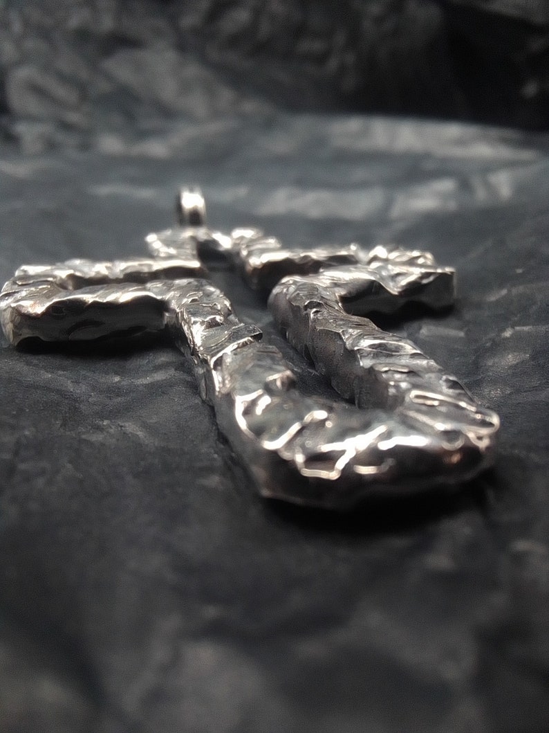 A Brutal Silver Cross With a Forged Texture.men's Brutalist Oxidized ...
