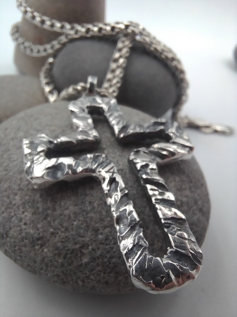 A Brutal Silver Cross With a Forged Texture.men's Brutalist Oxidized ...