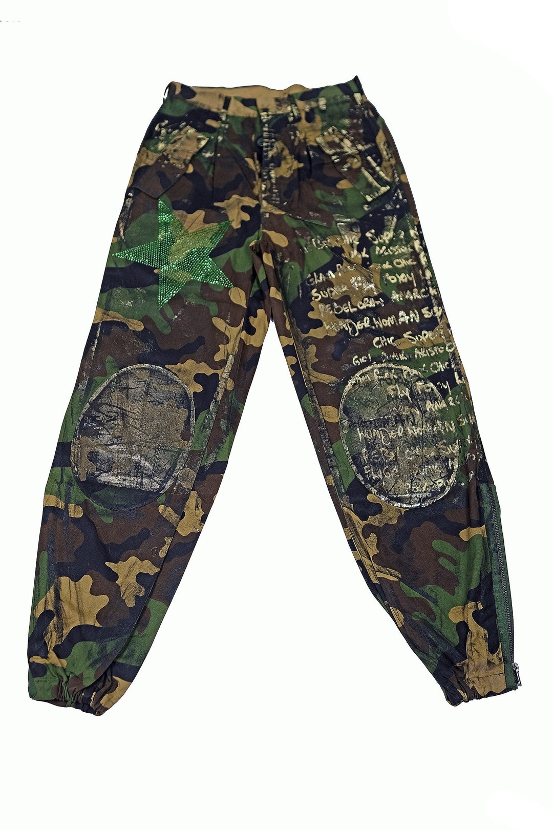 Women's Hand-decorated Camouflage Military Pants, Vintage Custom Cargo ...