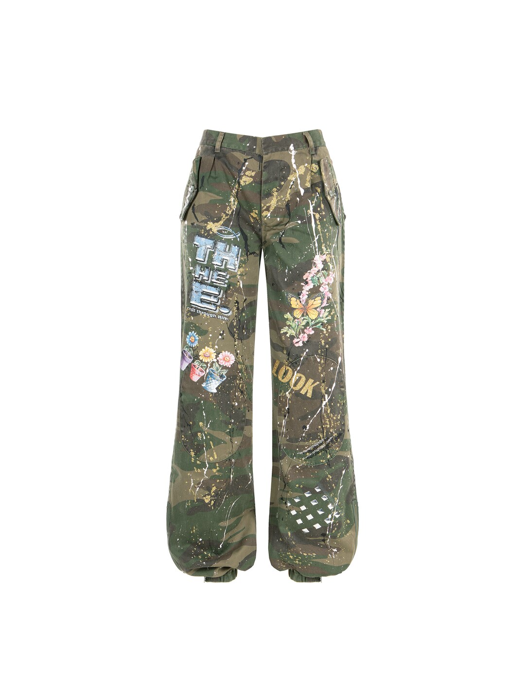 Women's Stone Wash Military Cargo Pants With Gold Coated Appliqués and ...