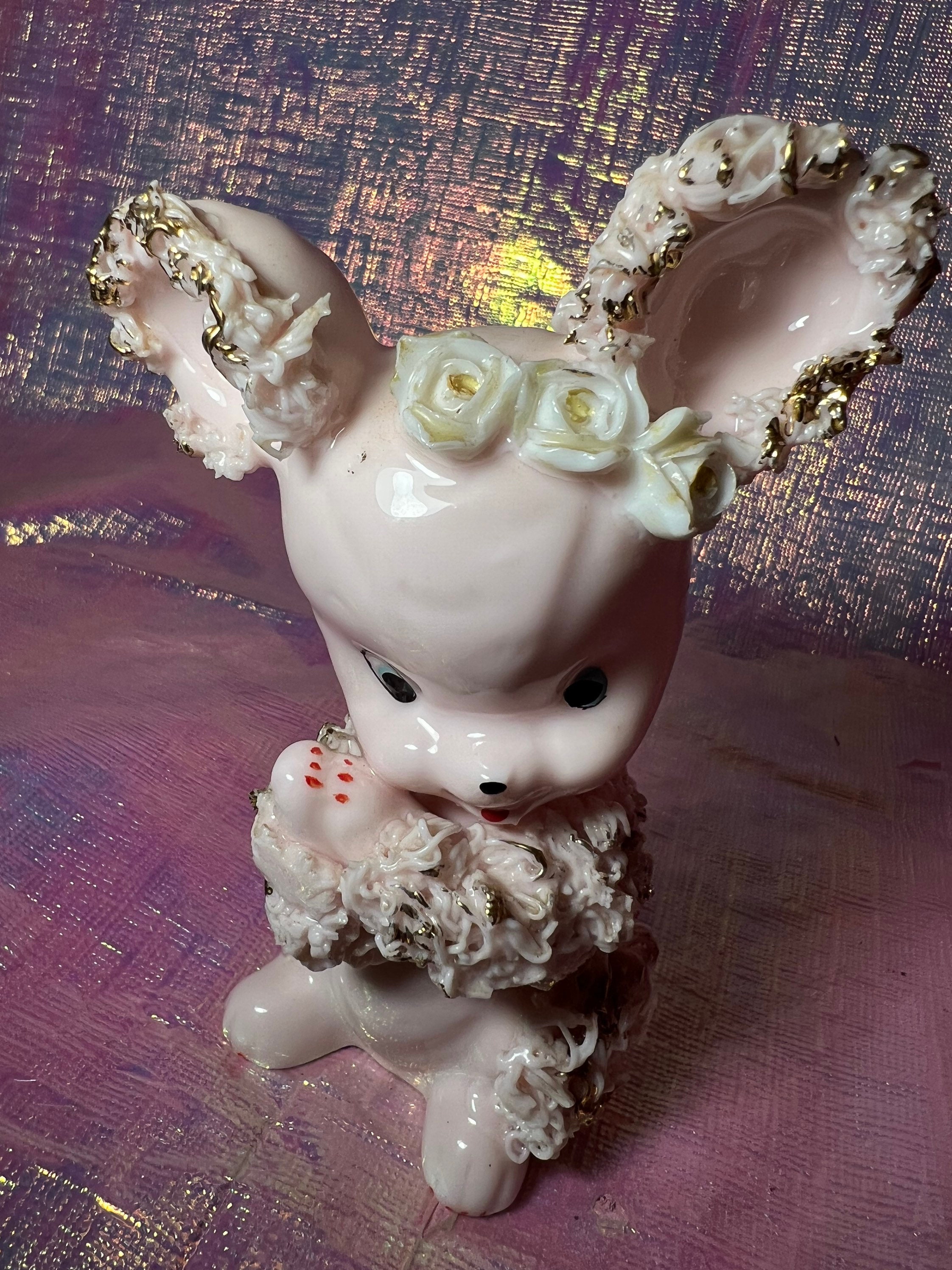 Vintage Pink Spaghetti Mouse Figurine