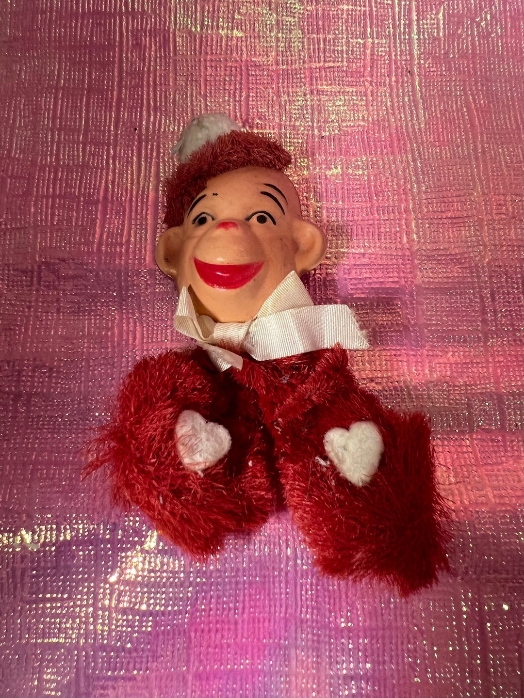 Vintage Chenille Monkey With Hearts Trinket Ornament - Etsy