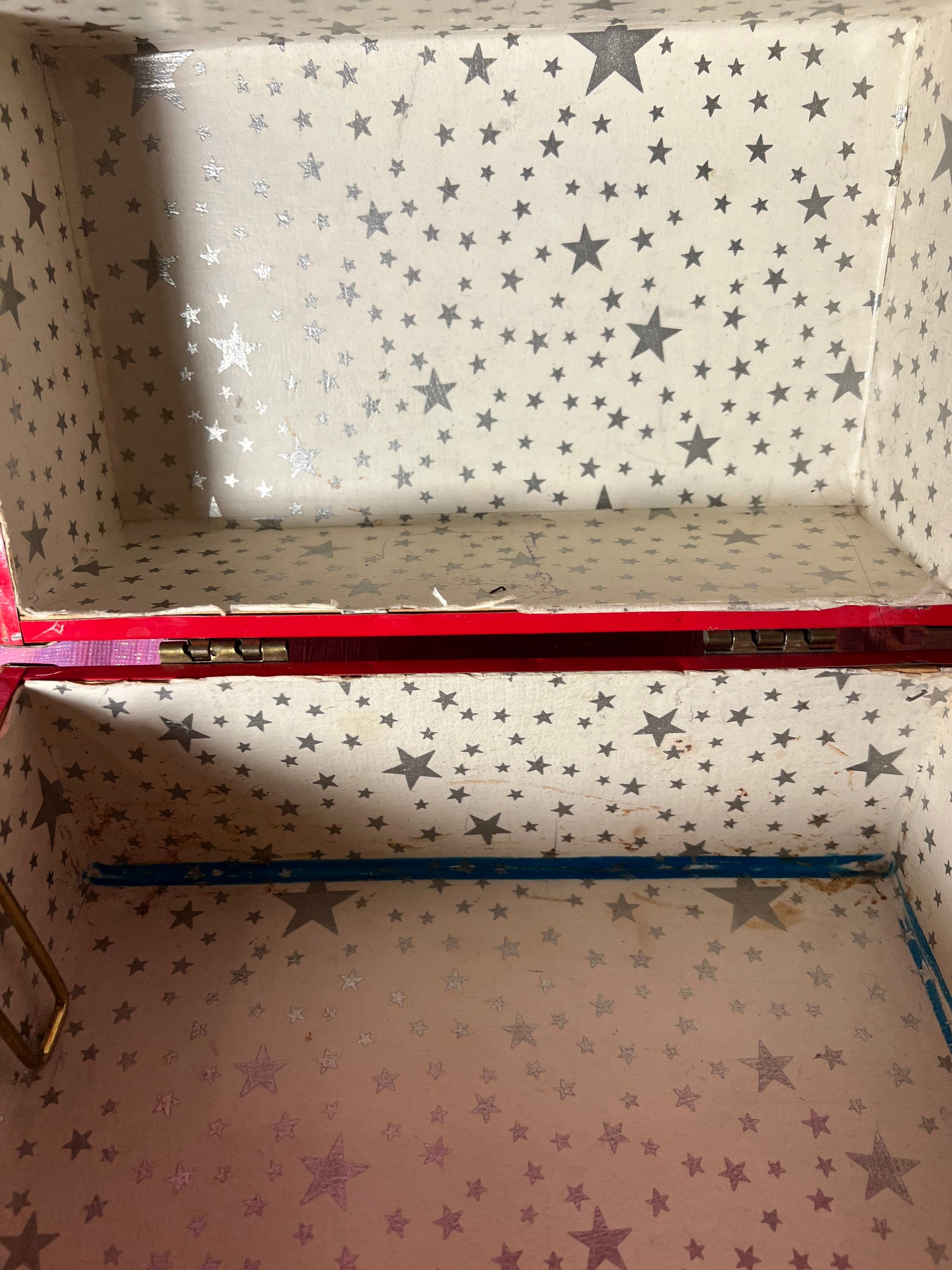 Vintage 1950s Red Metal Doll Trunk Case With Star Lining | Etsy