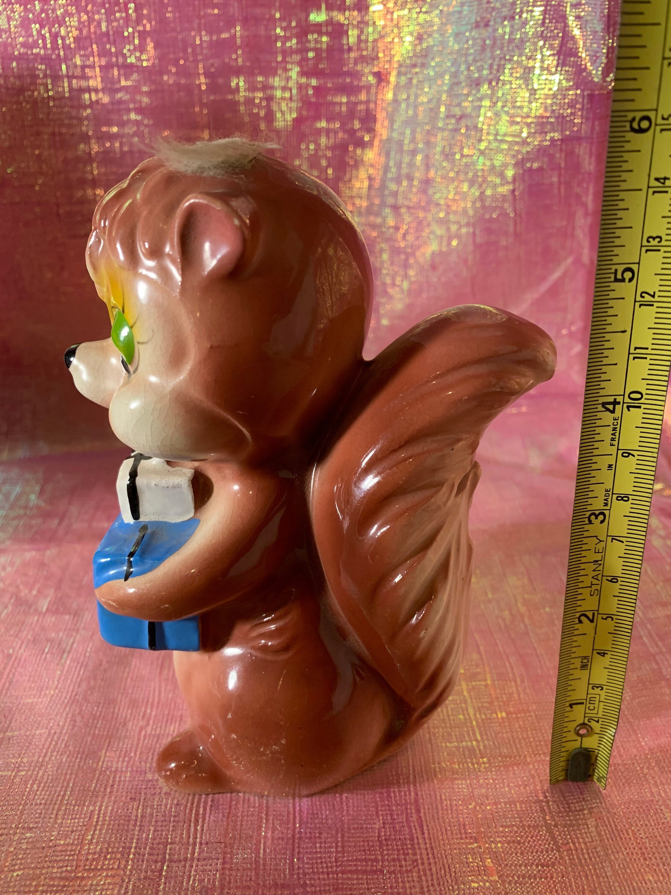 Vintage for my mink coat fuzzy head squirrel piggy bank