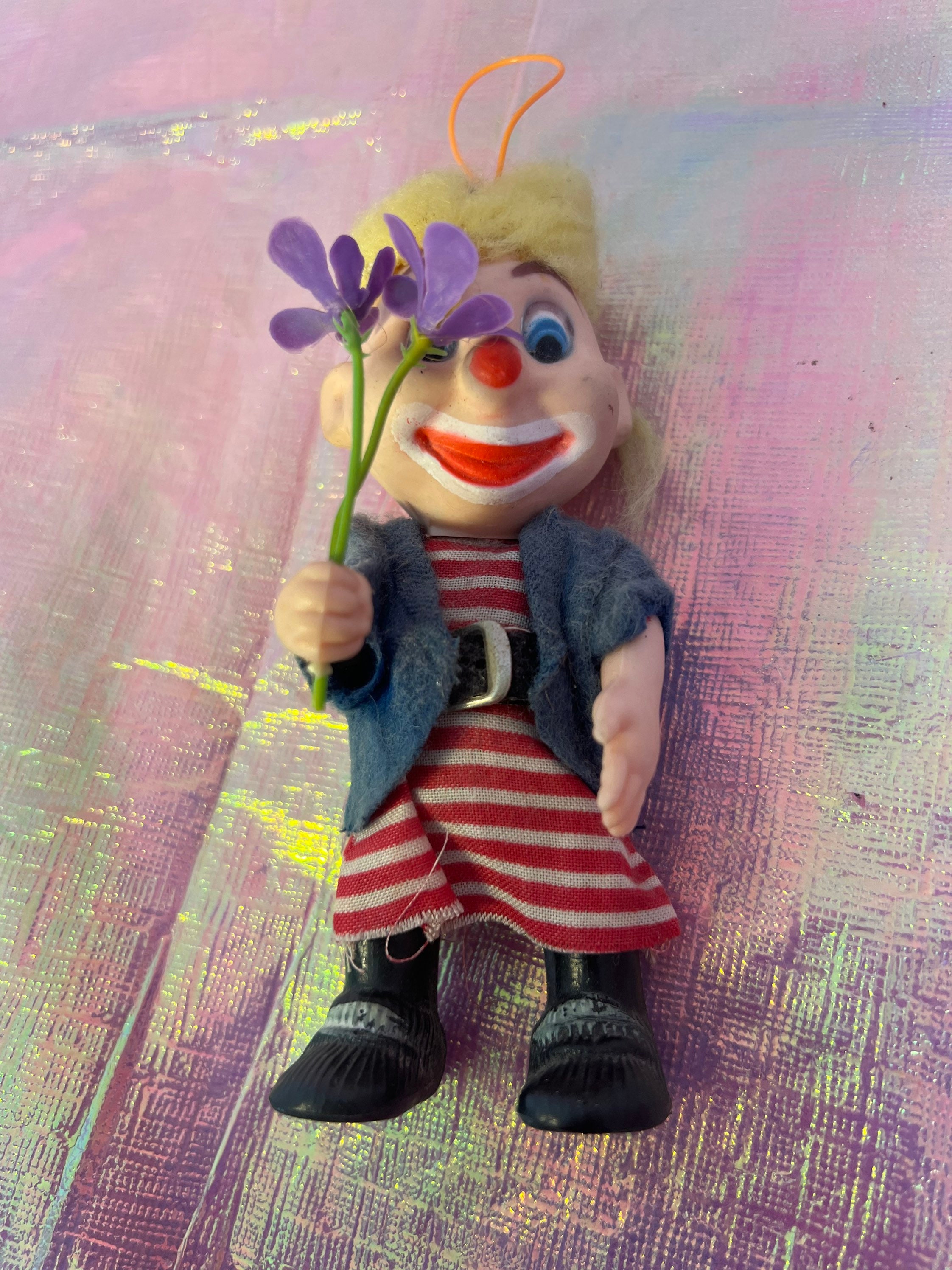 Vintage Clown with Flowers Ornament