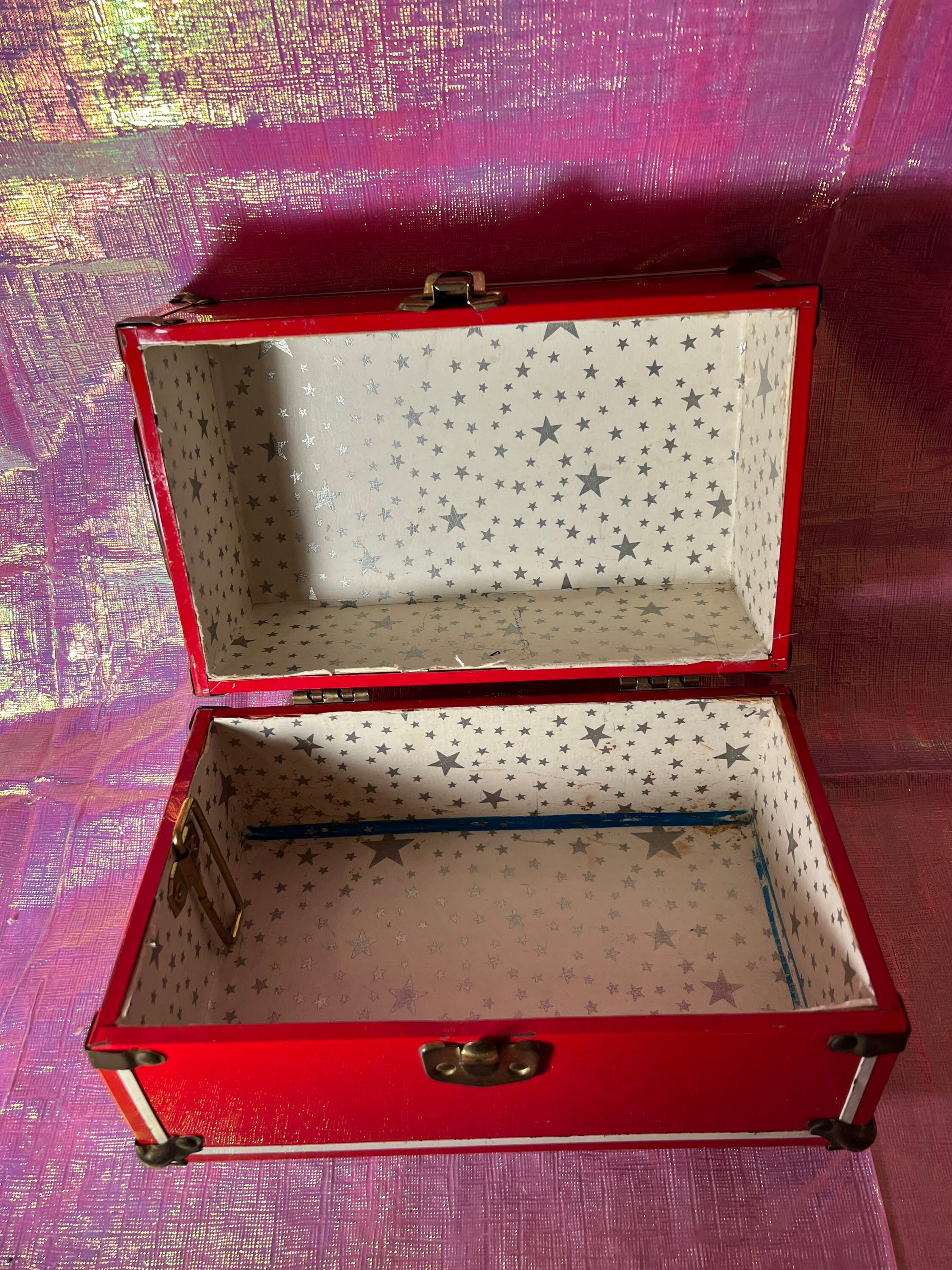 Vintage 1950s Red Metal Doll Trunk Case With Star Lining | Etsy