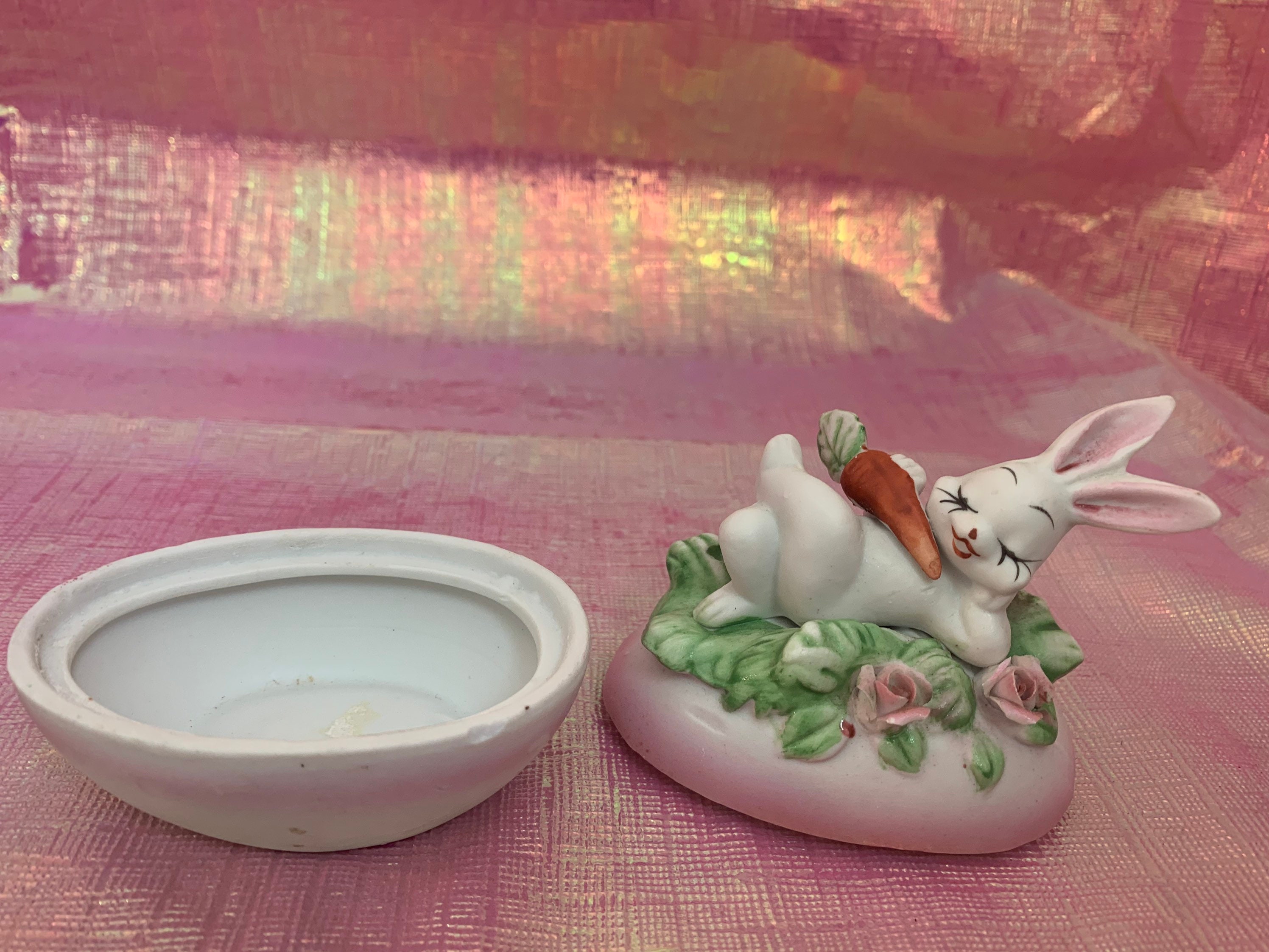Vintage lefton ceramic bunny rabbit egg trinket box | Etsy