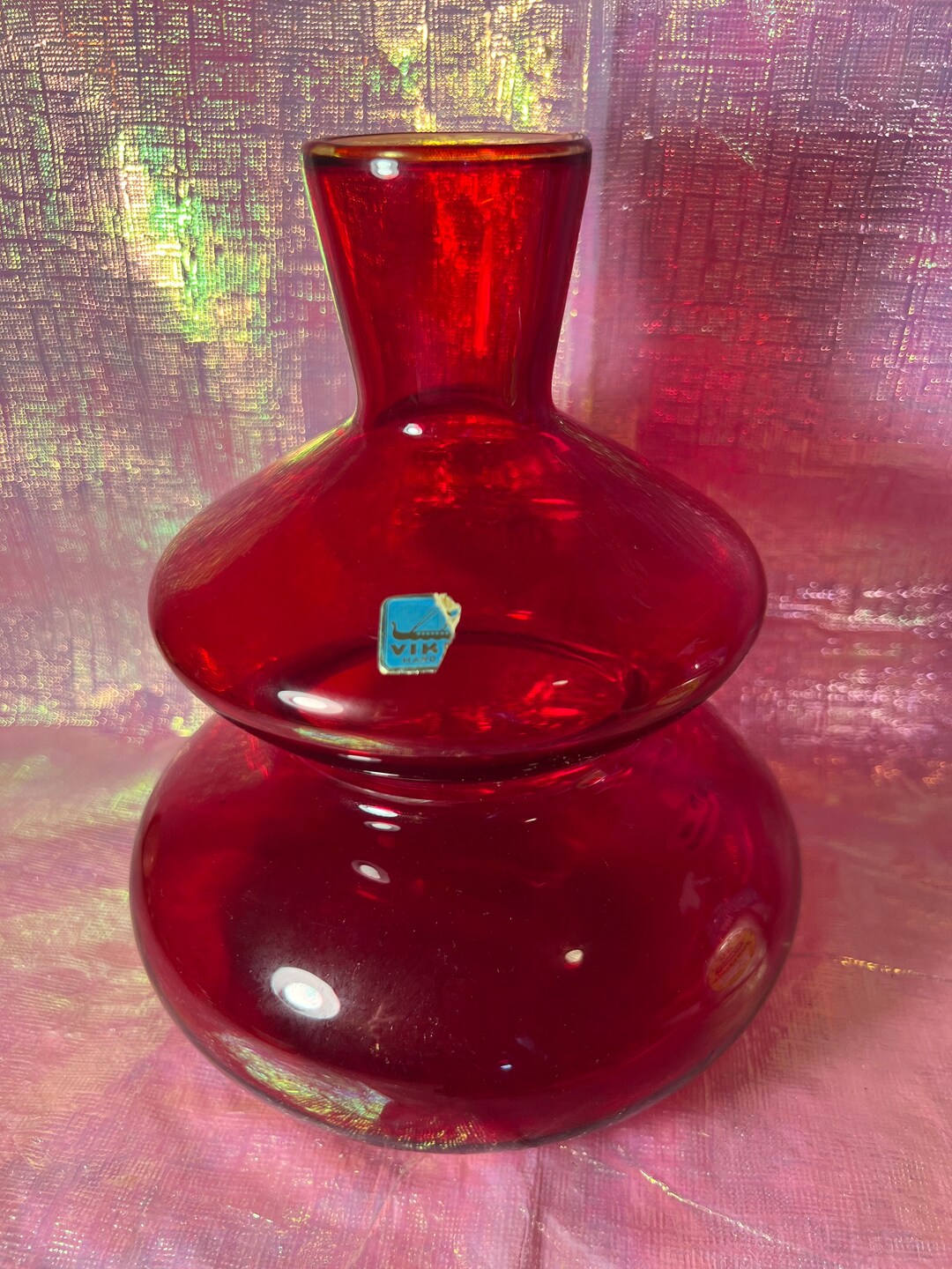 Vintage Viking Step Disc Ruby Glass Vase - Etsy