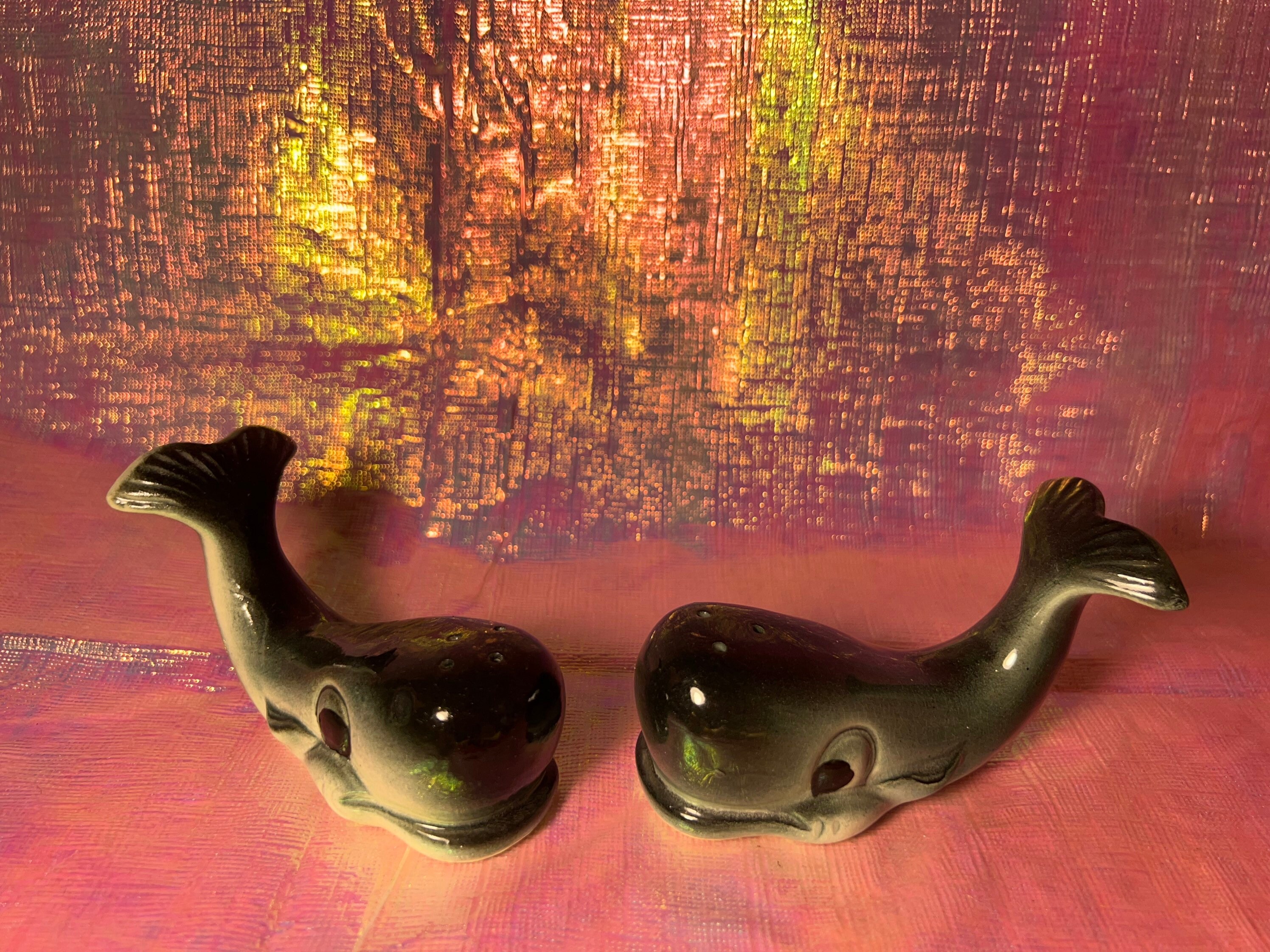 Vintage Anthropomorphic Whale Salt and Pepper Shakers