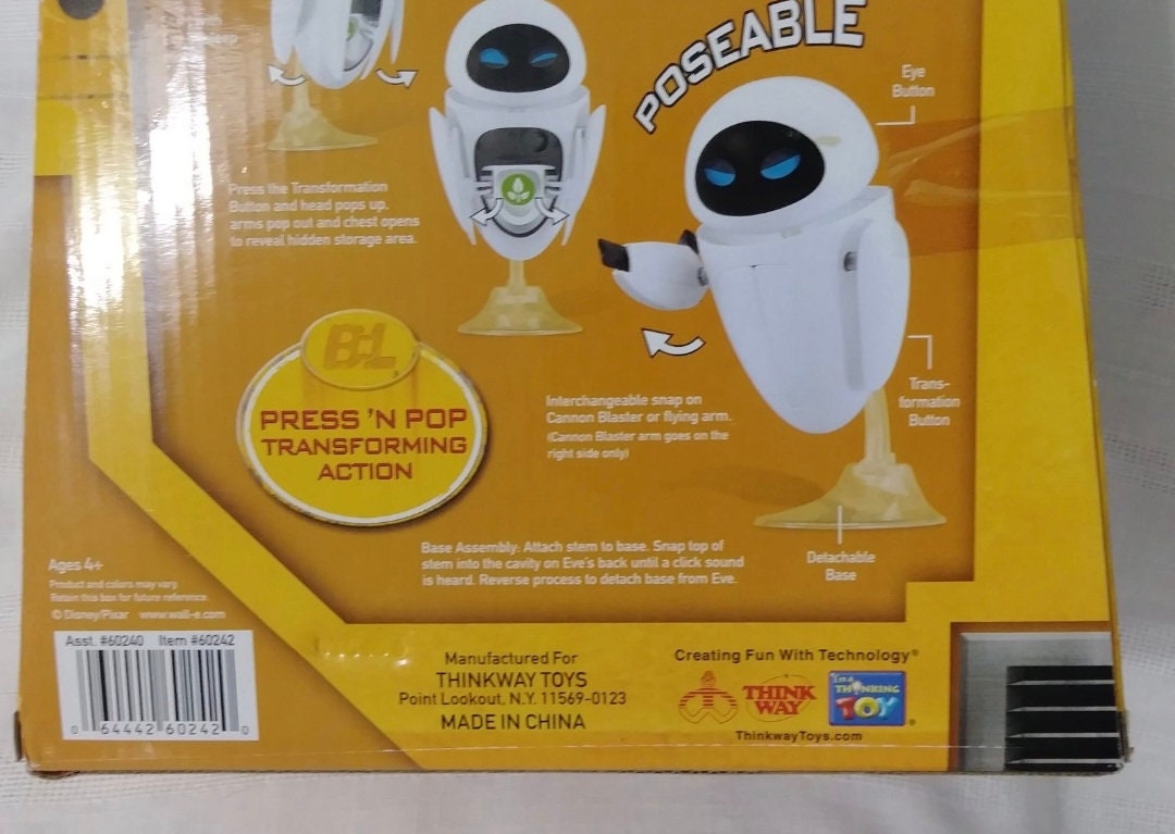 New Factory Sealed Disney Pixar Walle Thinkway Transforming Eve Action ...