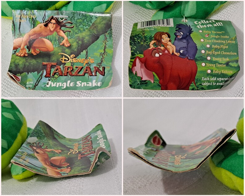 New Disney Tarzan Mattel Jungle Snake or Baby Flynt Plush Bean Bag Doll ...