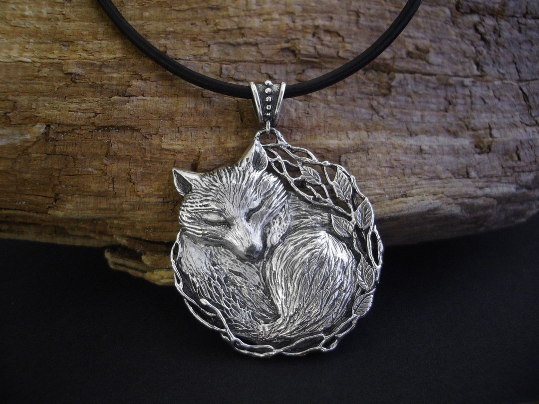 Sleeping Fox 925 Silver Pendant. Woodland Necklace. Oxidizes Forestcore ...