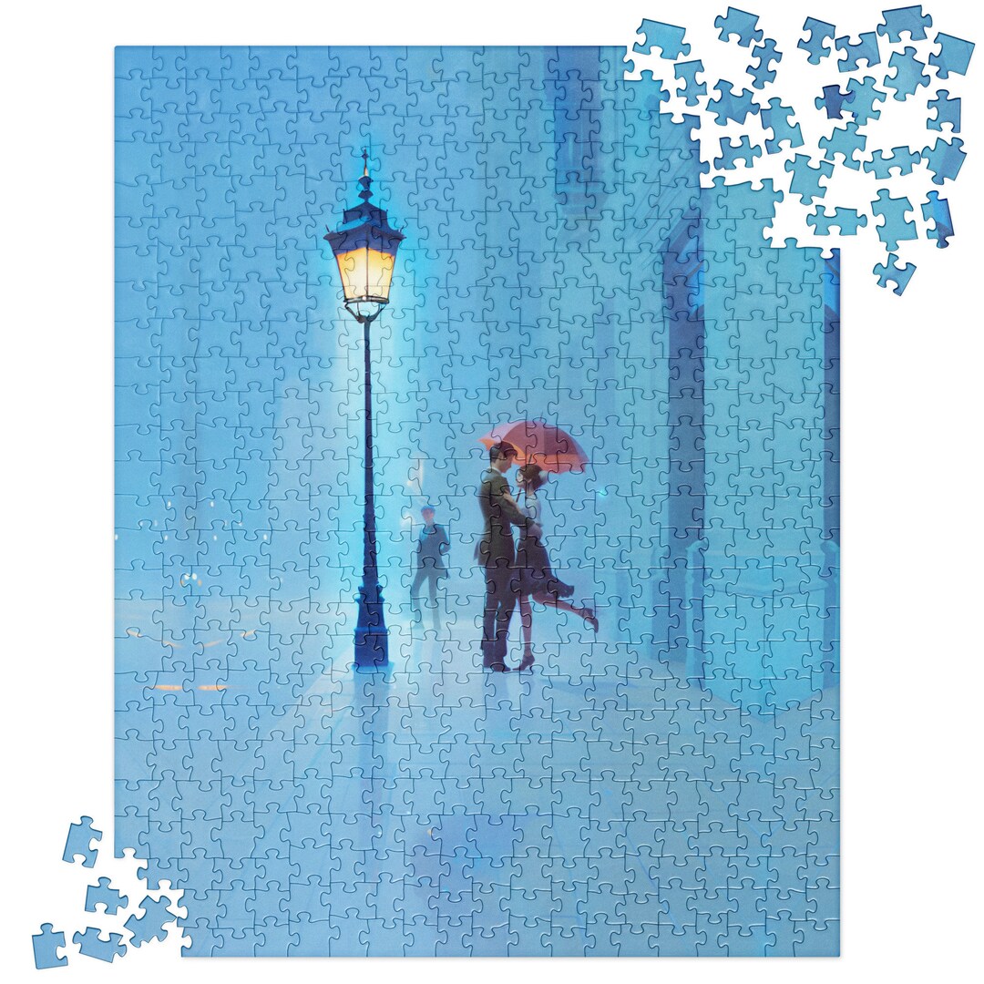 Romantic Lamppost Love Oil Painting Puzzle - Enchanting Couple's Moment ...