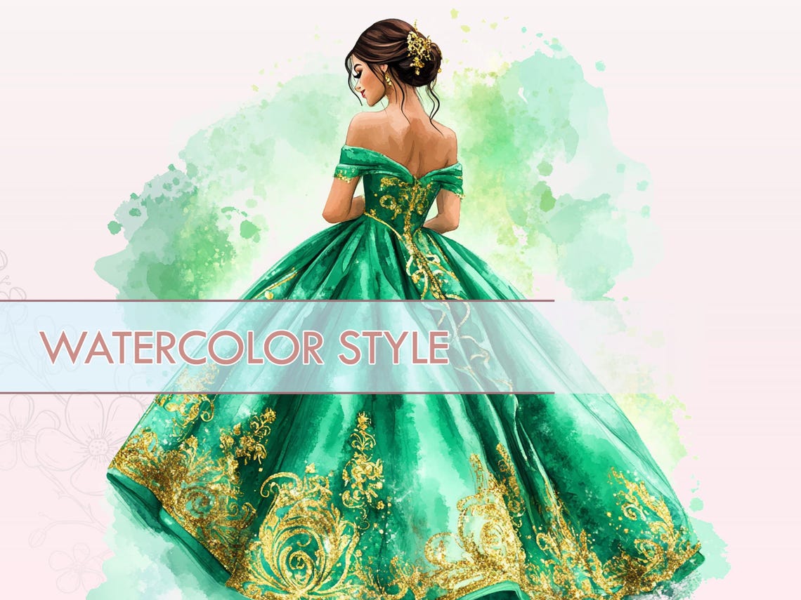 25 Green & Gold Quinceañera Clip Art -- Elegant Mis Quince Años Images ...