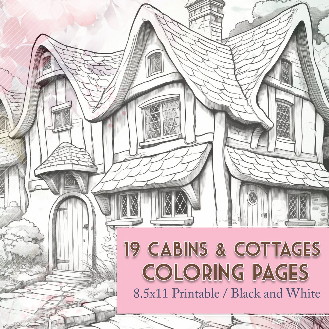 19 Rustic Retreats Coloring Pages -- Adult Coloring Book / Black and ...