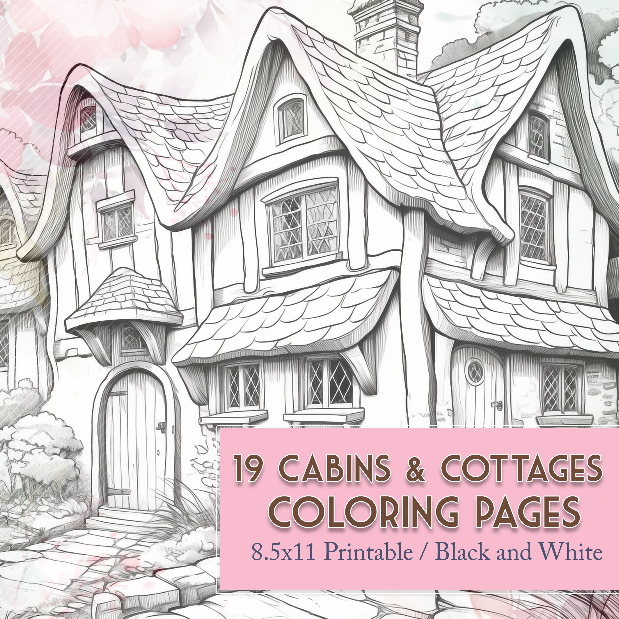 19 Rustic Retreats Coloring Pages -- Adult Coloring Book / Black and ...