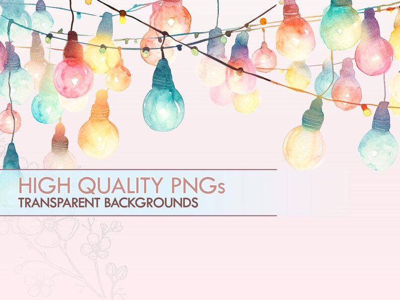 28 Watercolor String Lights Clip Art -- DIY Wedding Invitation Artwork ...