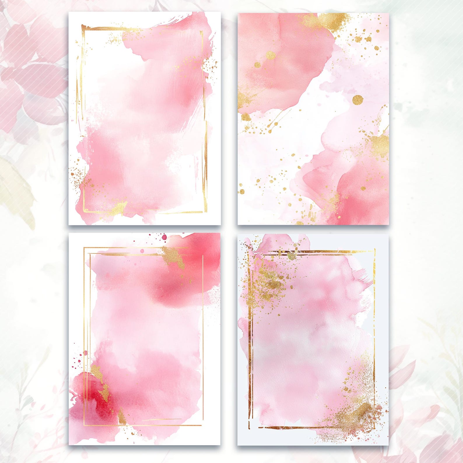 15 Pink and Gold 5x7 Invitation Backgrounds -- DIY Watercolor Wedding ...