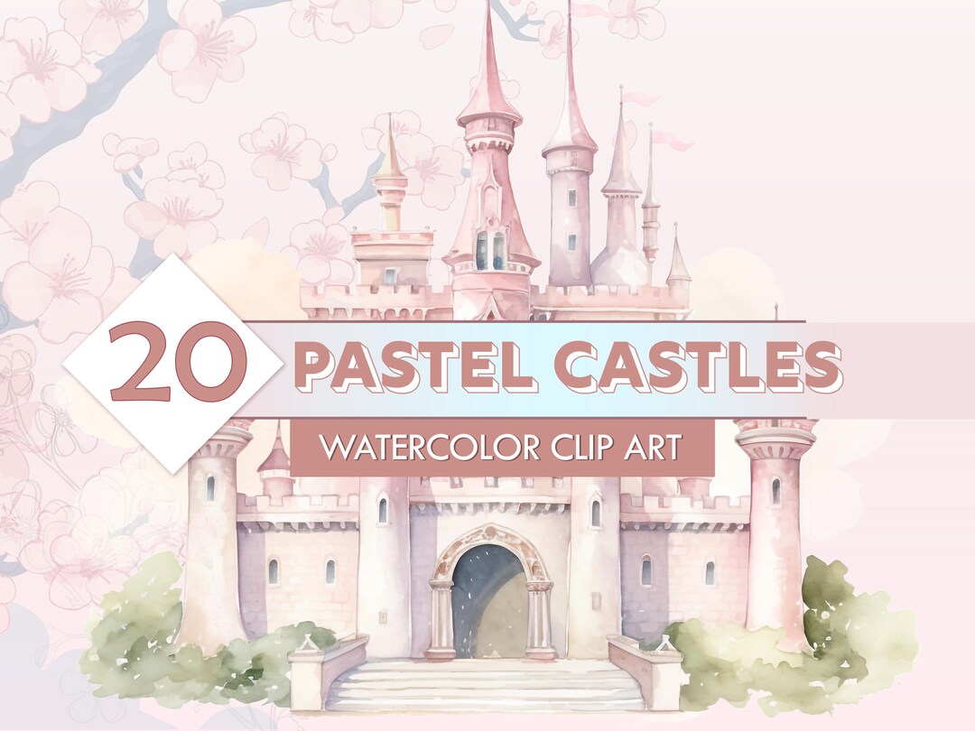 20 Pastel Watercolor Princess Castles -- Fantasy Clip Art / Fairytale ...