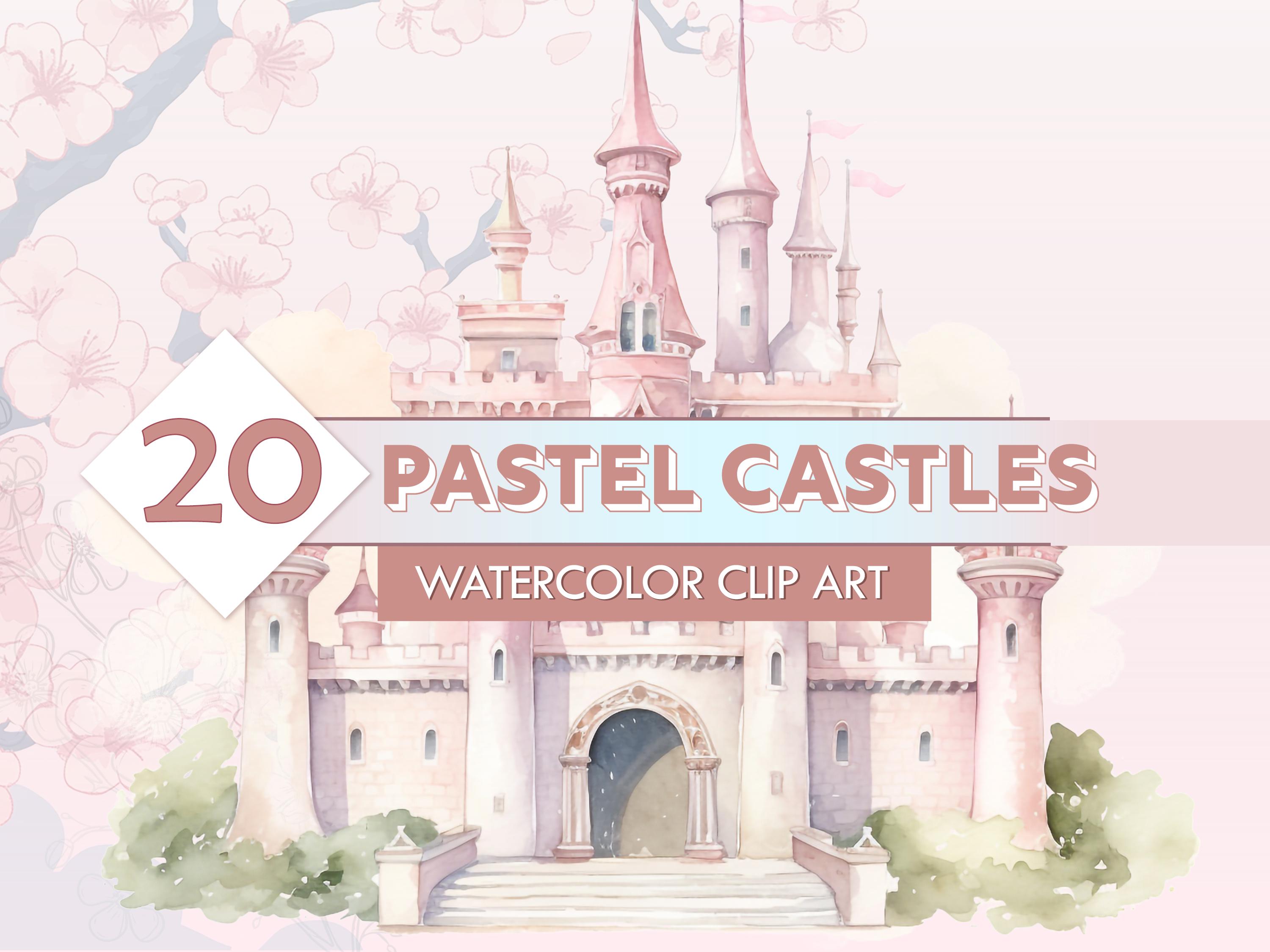 20 Pastel Watercolor Princess Castles -- Fantasy Clip Art / Fairytale ...