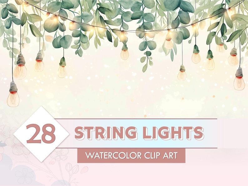 28 Watercolor String Lights Clip Art -- DIY Wedding Invitation Artwork ...