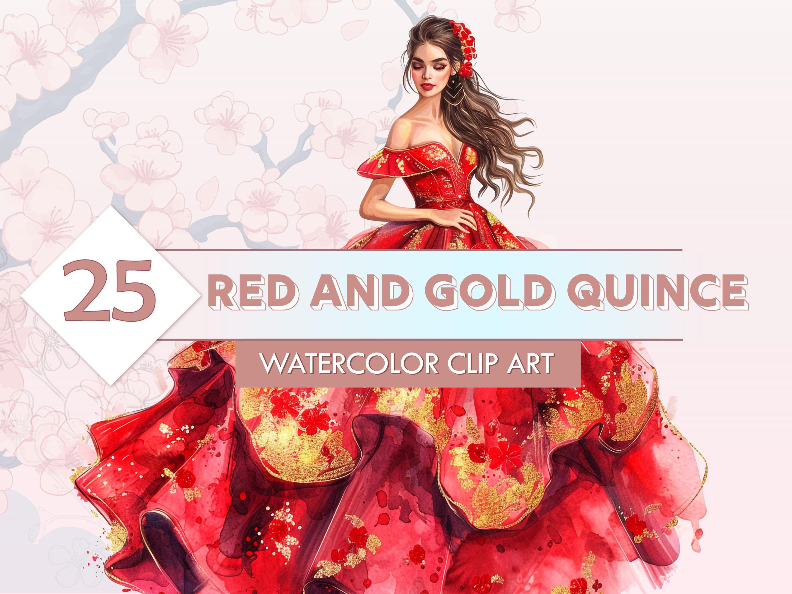 25 Red and Gold Quinceañera Clip Art -- Elegant Mis Quince Años Images ...