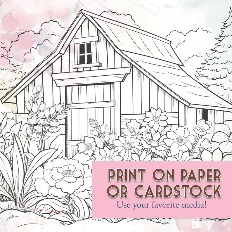 19 Rustic Retreats Coloring Pages -- Adult Coloring Book / Black and ...