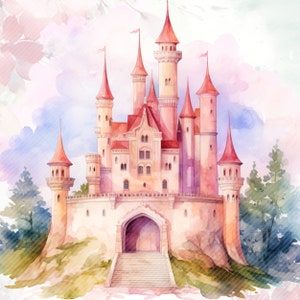 20 Pastel Watercolor Princess Castles + Midjourney Prompt -- Fantasy ...