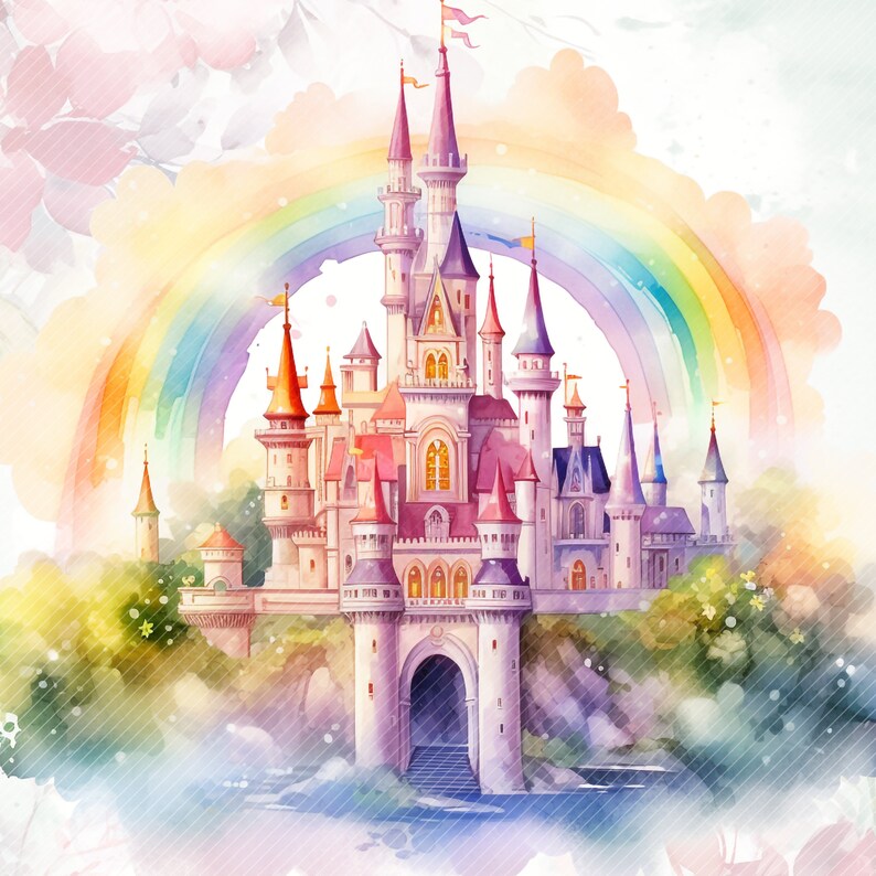 20 Pastel Watercolor Princess Castles + Midjourney Prompt -- Fantasy ...