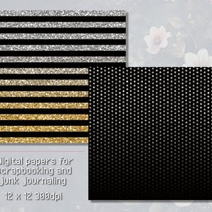 36 Black, White, Gold and Glitter Digital Papers -- Junk Journal ...