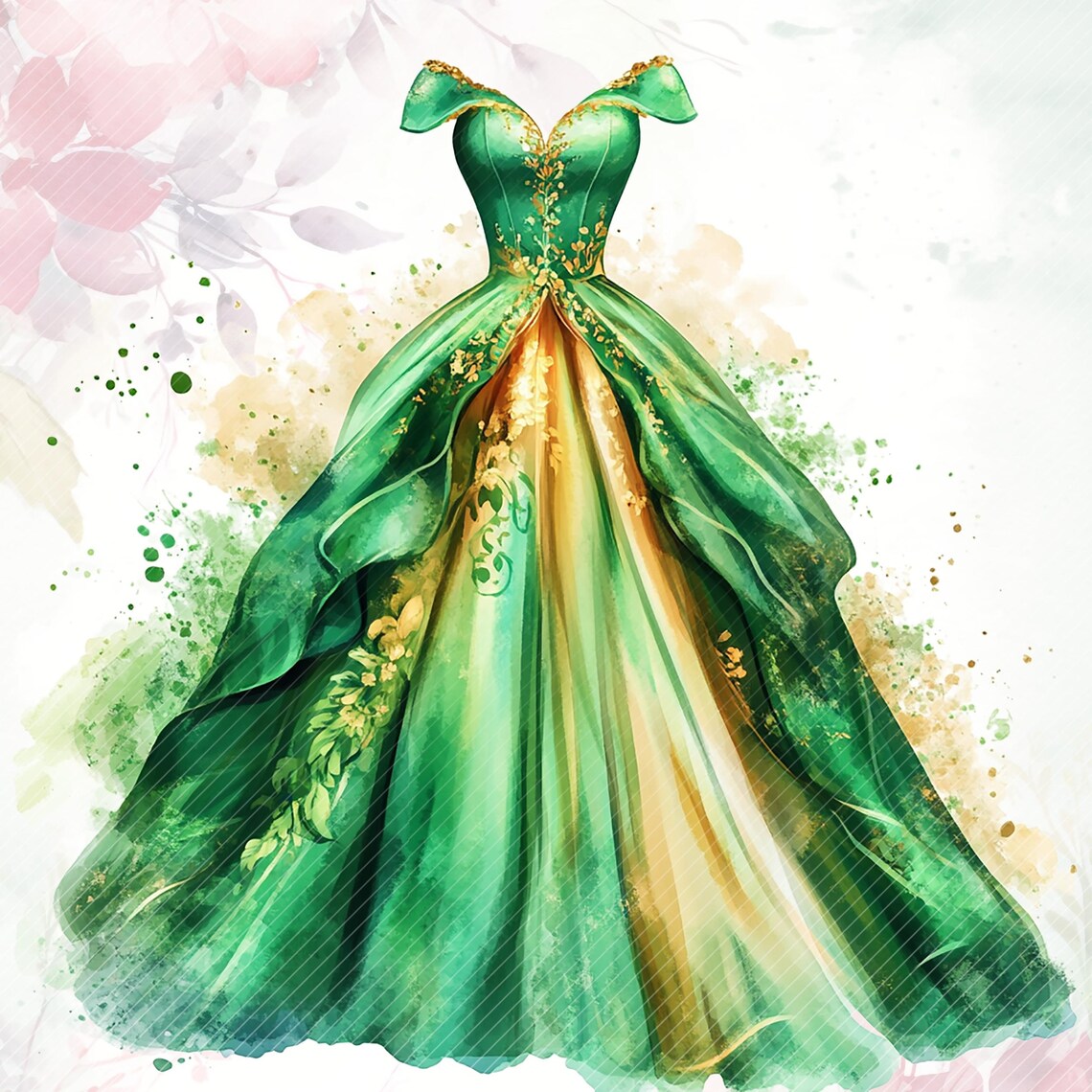 25 Green & Gold Quinceañera Clip Art + Midjourney Prompt -- Elegant Mis ...