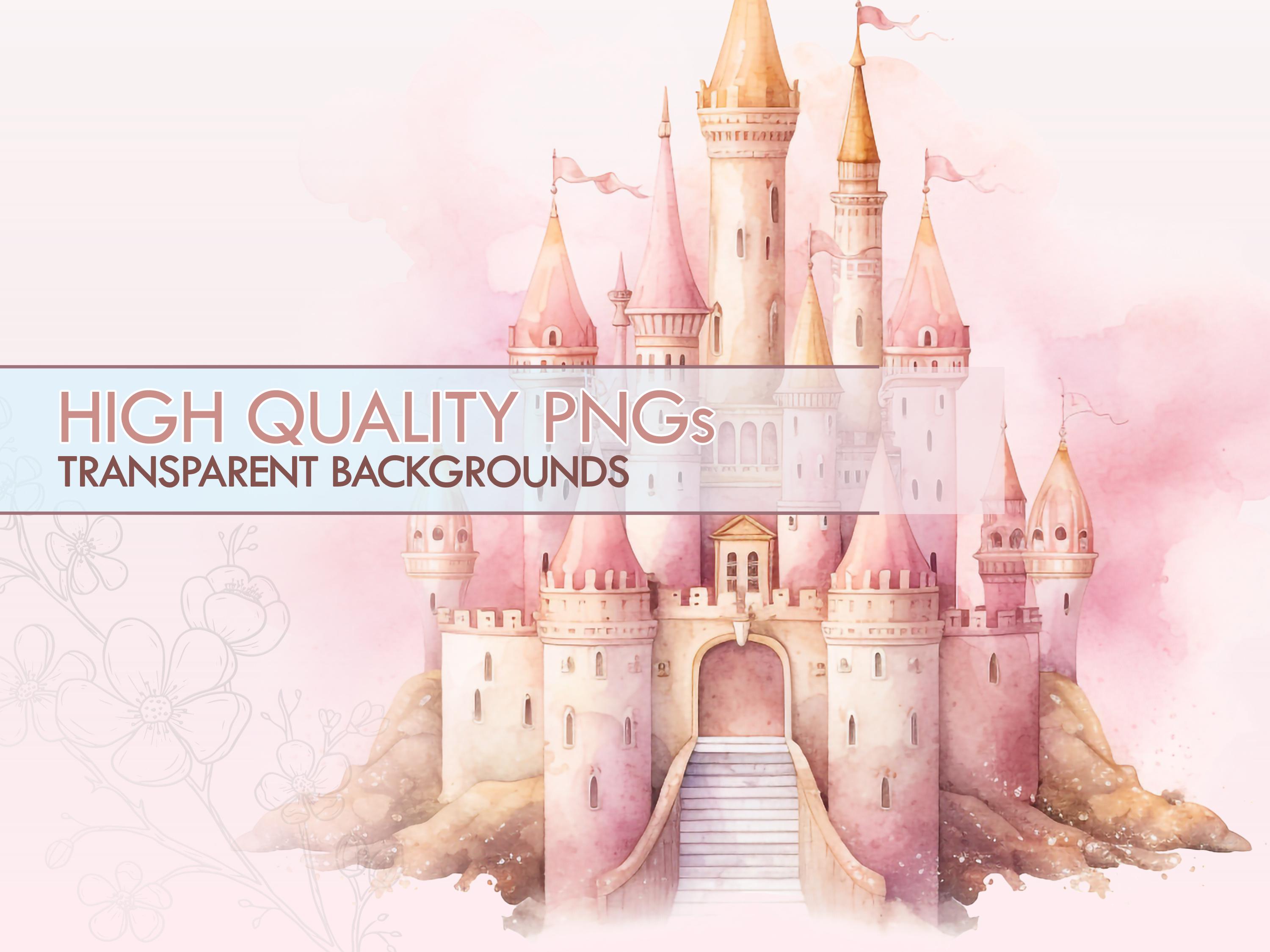 20 Pastel Watercolor Princess Castles -- Fantasy Clip Art / Fairytale ...