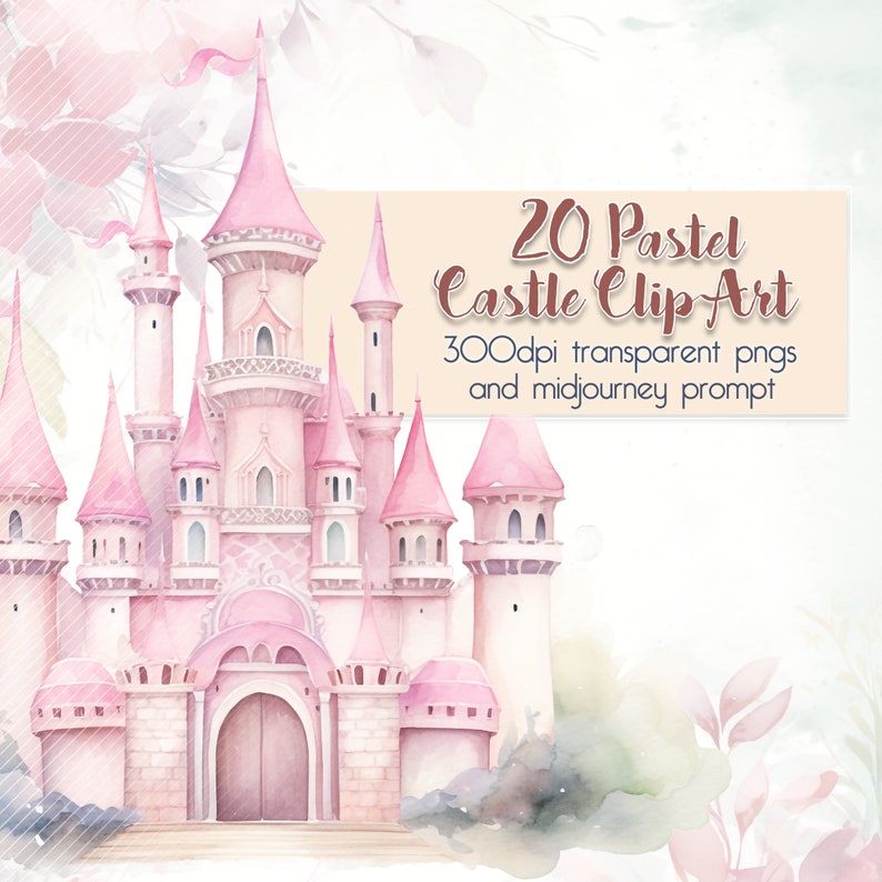 20 Pastel Watercolor Princess Castles + Midjourney Prompt -- Fantasy ...