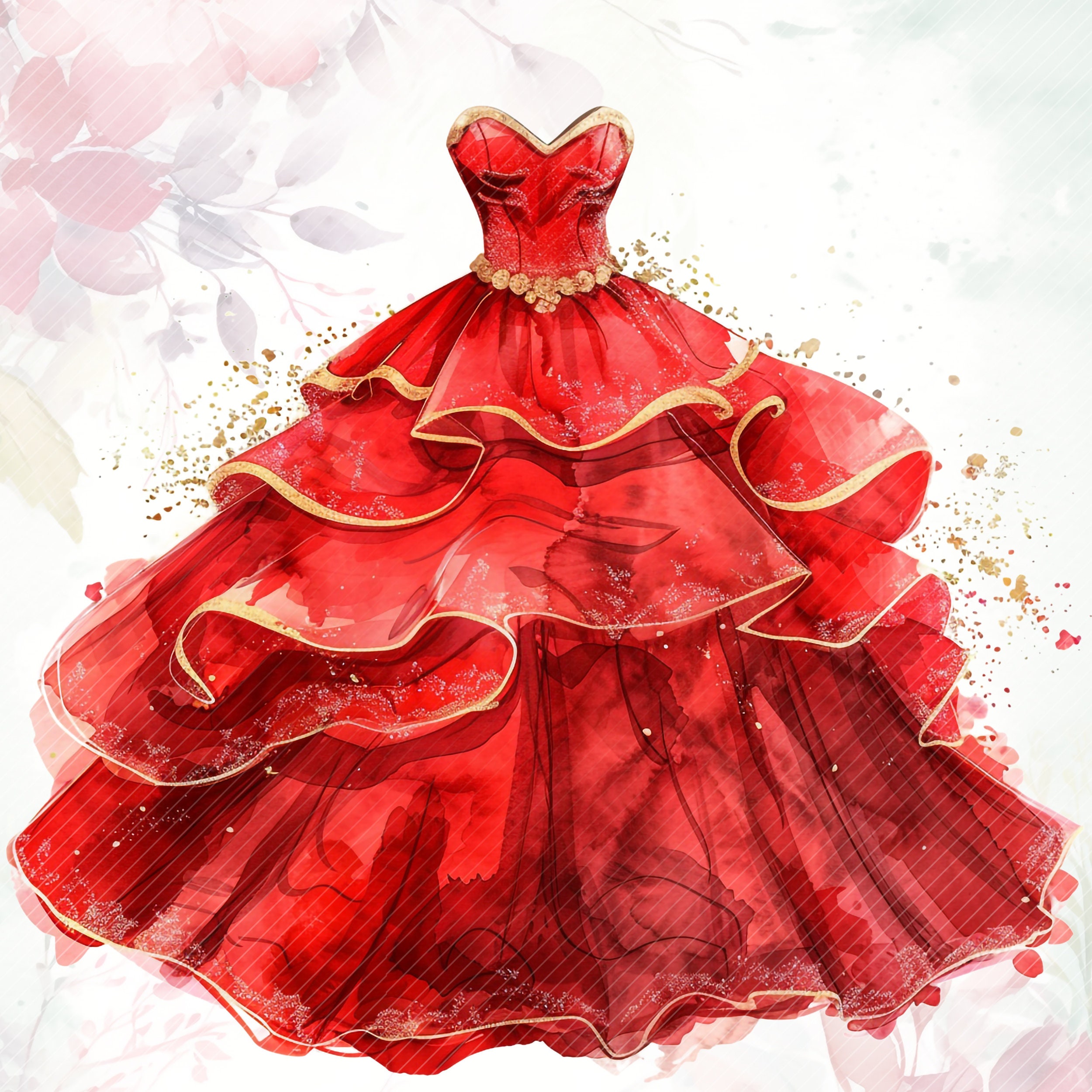 25 Red and Gold Quinceañera Clip Art + Midjourney Prompt -- Elegant Mis ...