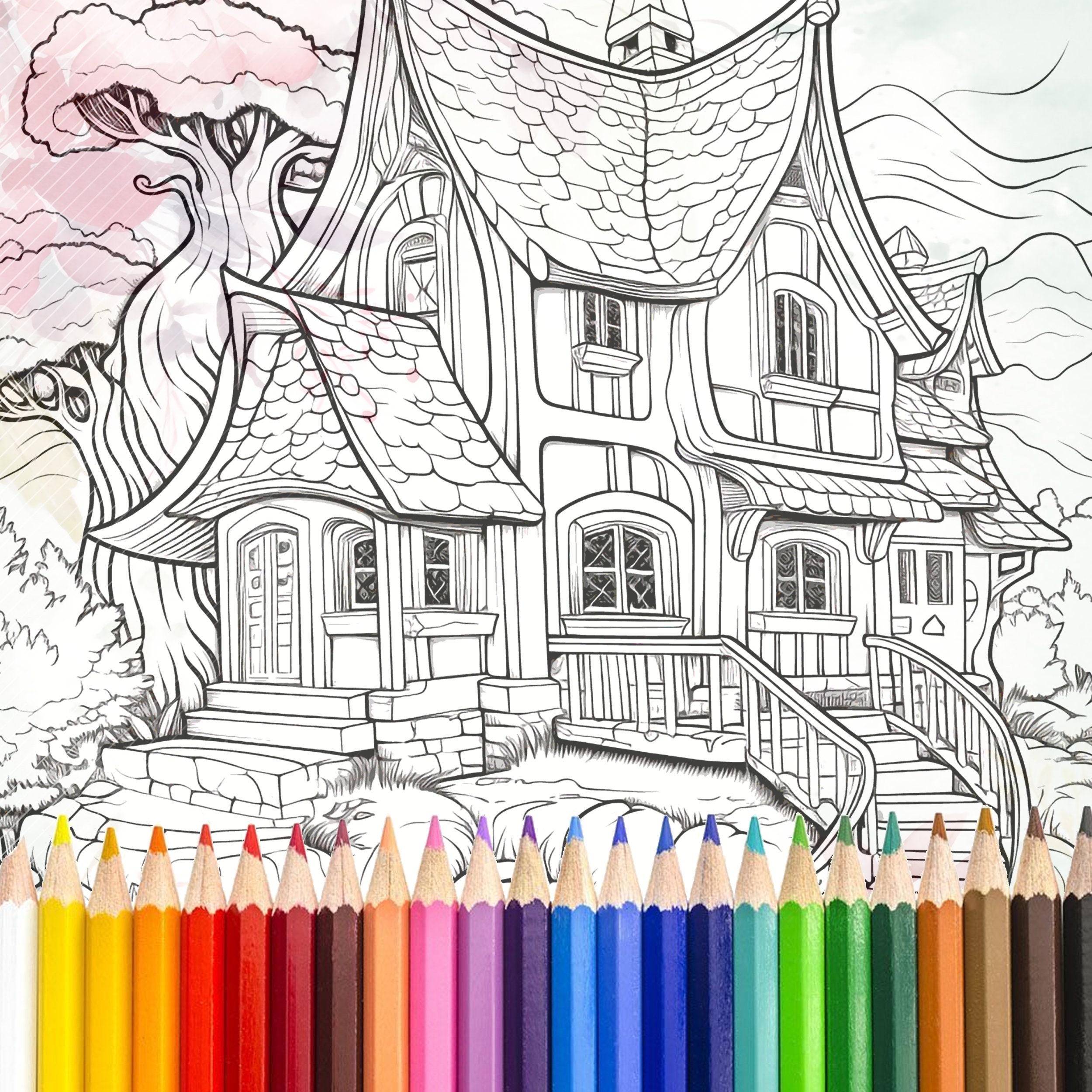 19 Rustic Retreats Coloring Pages -- Adult Coloring Book / Black and ...