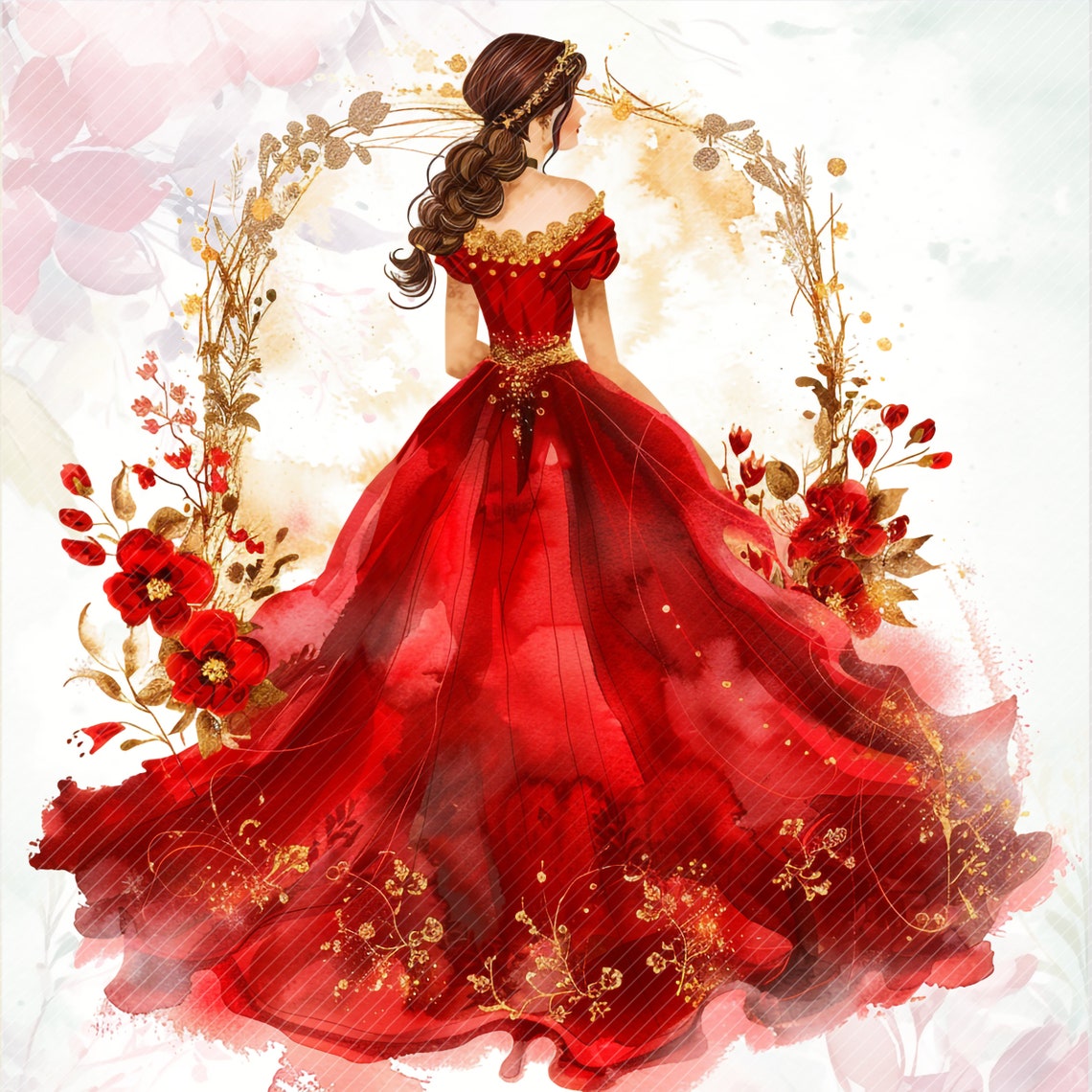 25 Red and Gold Quinceañera Clip Art + Midjourney Prompt -- Elegant Mis ...