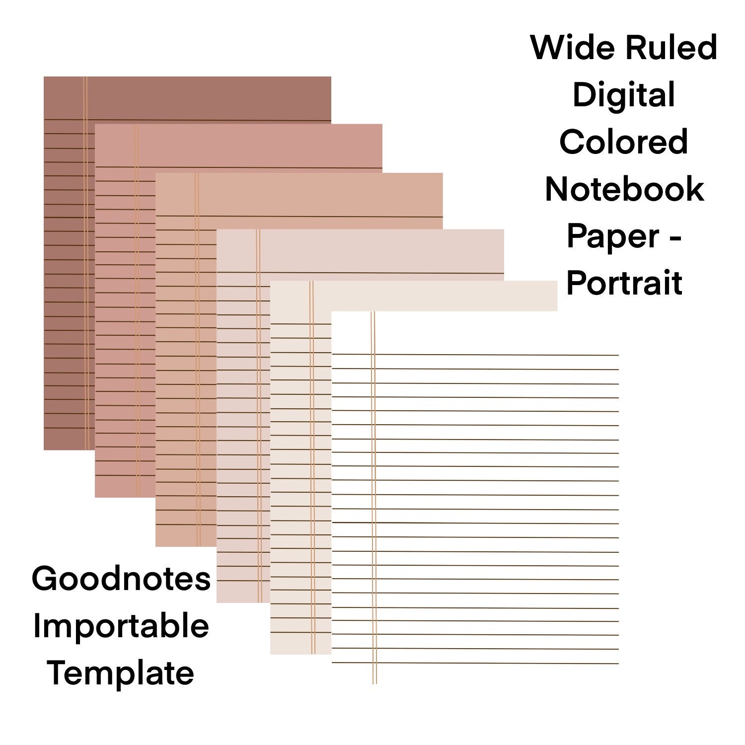 Wide Ruled Digital Notebook Paper - Landscape & Portrait - Etsy