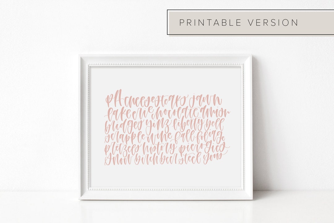Printable Handwritten Pennsylvania Words Art (blush Pink) // Philly ...