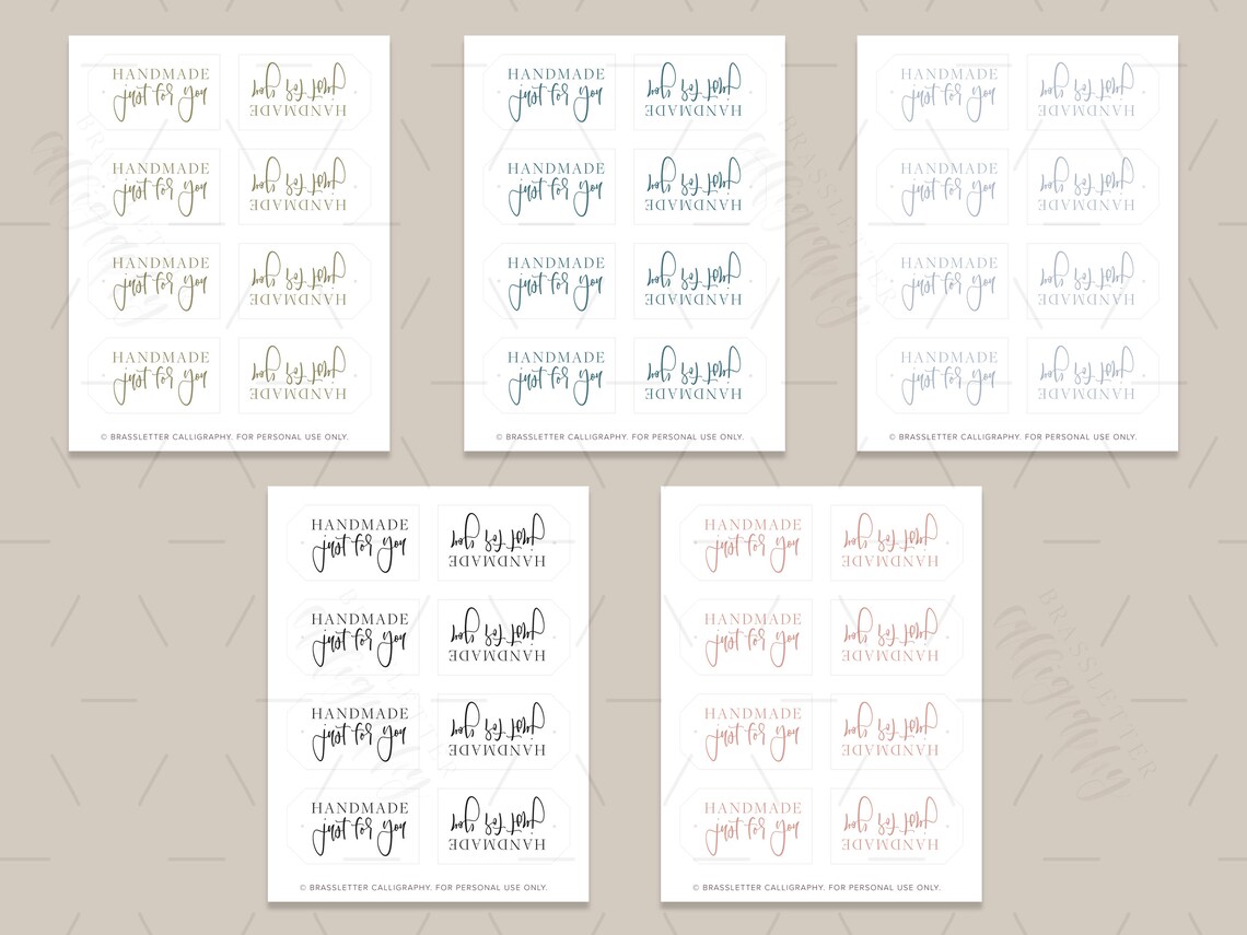 5 Colors! Printable 'handmade Just for You’ Tags // Modern Calligraphy ...