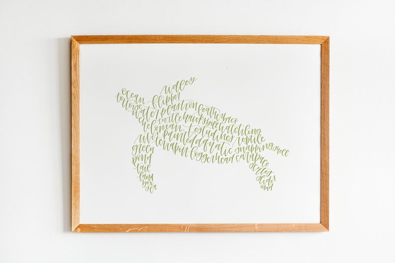 Printable Handwritten Turtle Words Artwork // Sea Turtle, Reptile Wall ...