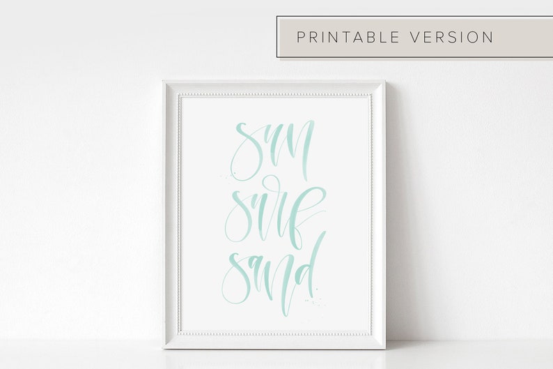 3 Colors Printable Handwritten Sun Surf Sand Artwork // Shore - Etsy