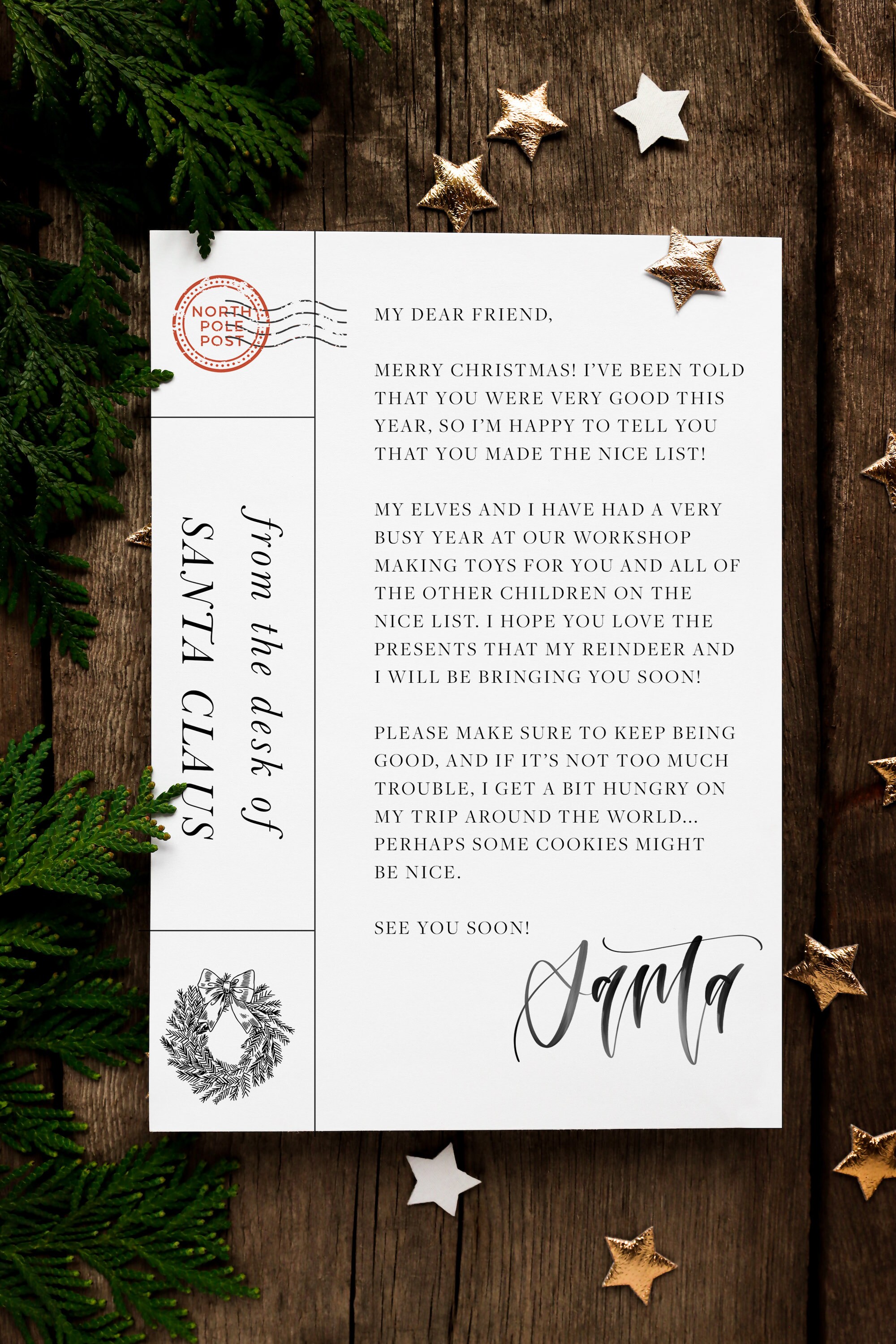 Printable Modern Calligraphy Santa Letter // Santa Cookies Note ...