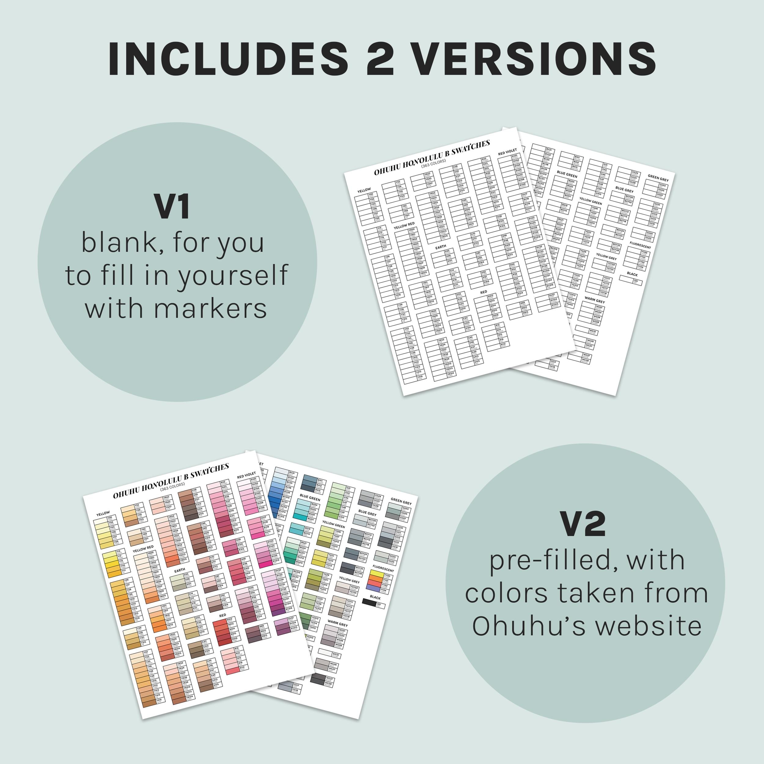 Ohuhu Honolulu B 320 Old & New Codes Swatch Sheet // Fillable and Pre ...