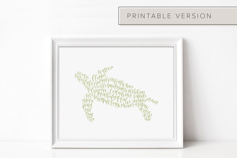 Printable Handwritten Turtle Words Artwork // Sea Turtle, Reptile Wall ...