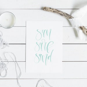 3 Colors Printable Handwritten Sun Surf Sand Artwork // Shore - Etsy