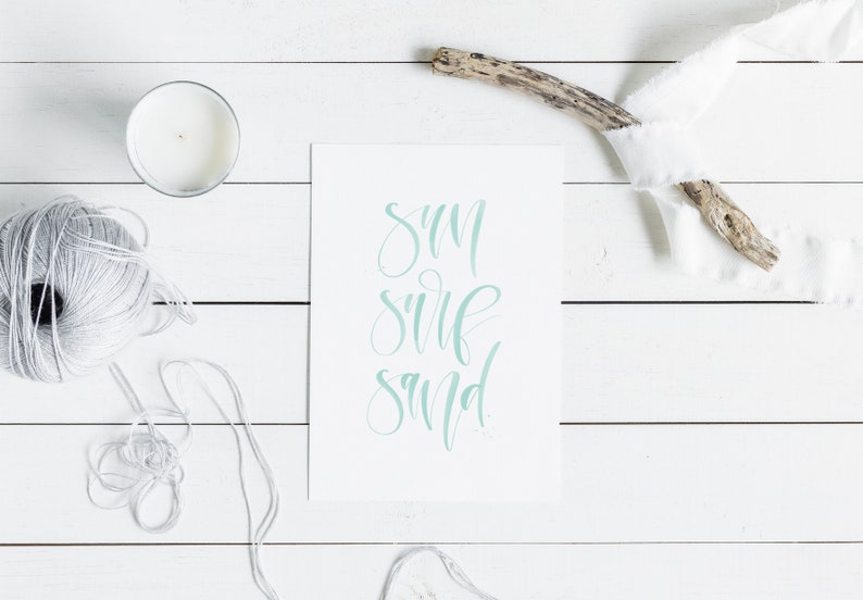 3 Colors Printable Handwritten Sun Surf Sand Artwork // Shore - Etsy