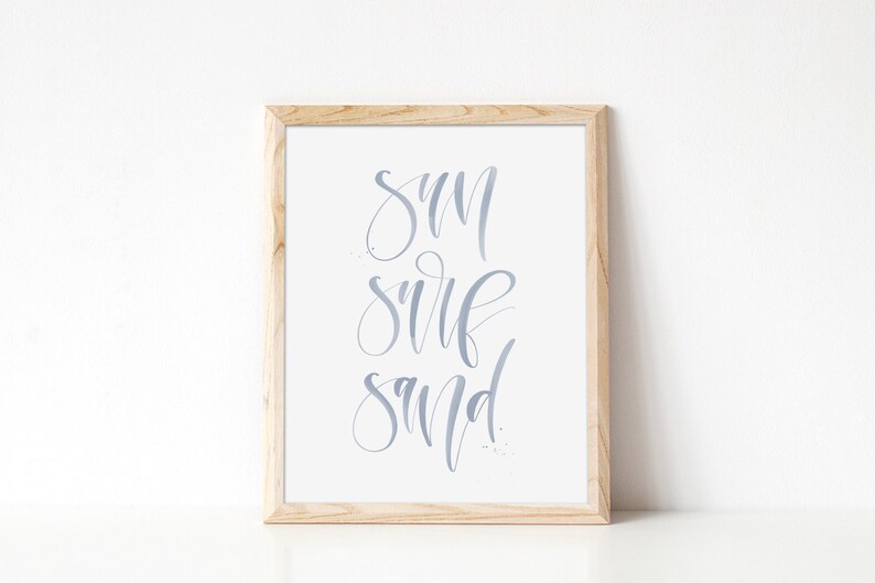 3 Colors Printable Handwritten Sun Surf Sand Artwork // Shore - Etsy
