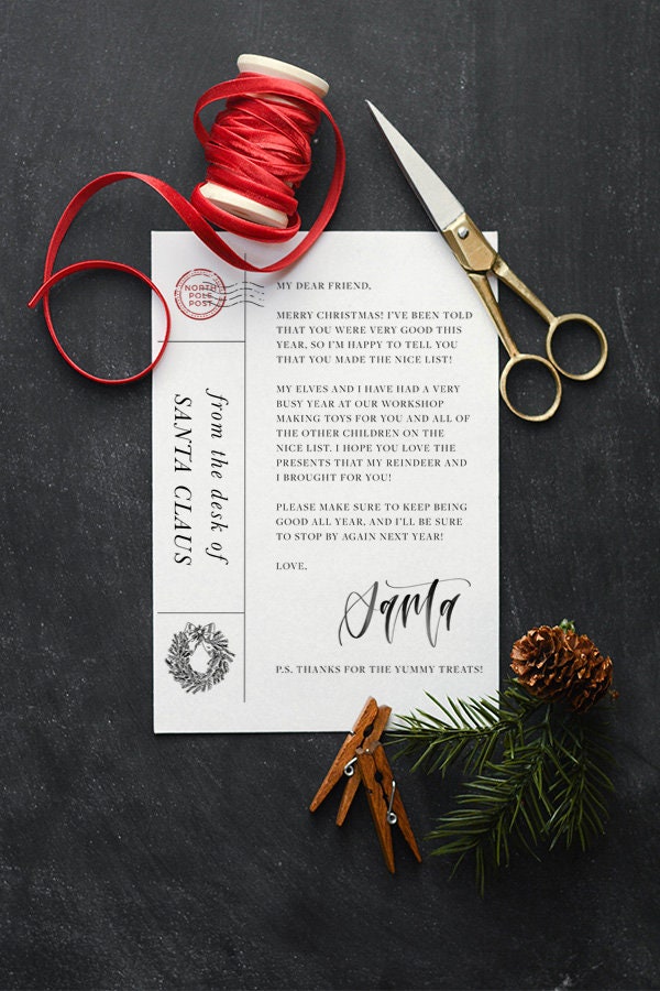 Printable Modern Calligraphy Santa Letter // Santa Cookies Note ...