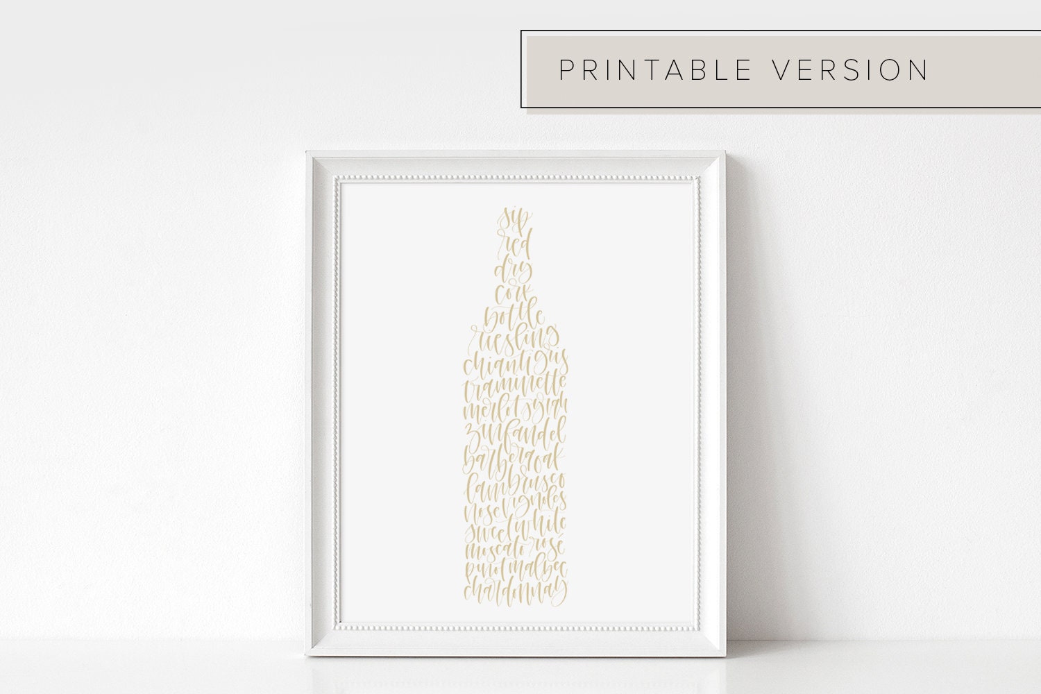 Printable Wine Bottle Words (white) Handwritten Artwork // Wine ...